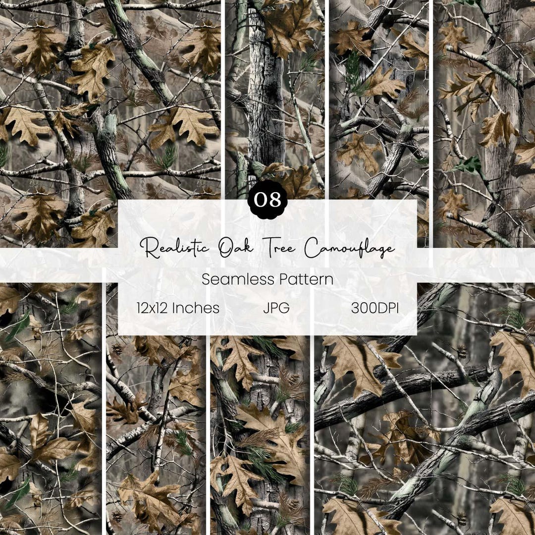 Realistic Oak Tree Camo Seamless Pattern Bundle | 8 Hunting Digital ...