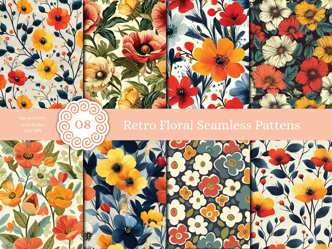 Retro Seamless Floral Pattern | Seamless Floral Digital Paper ...