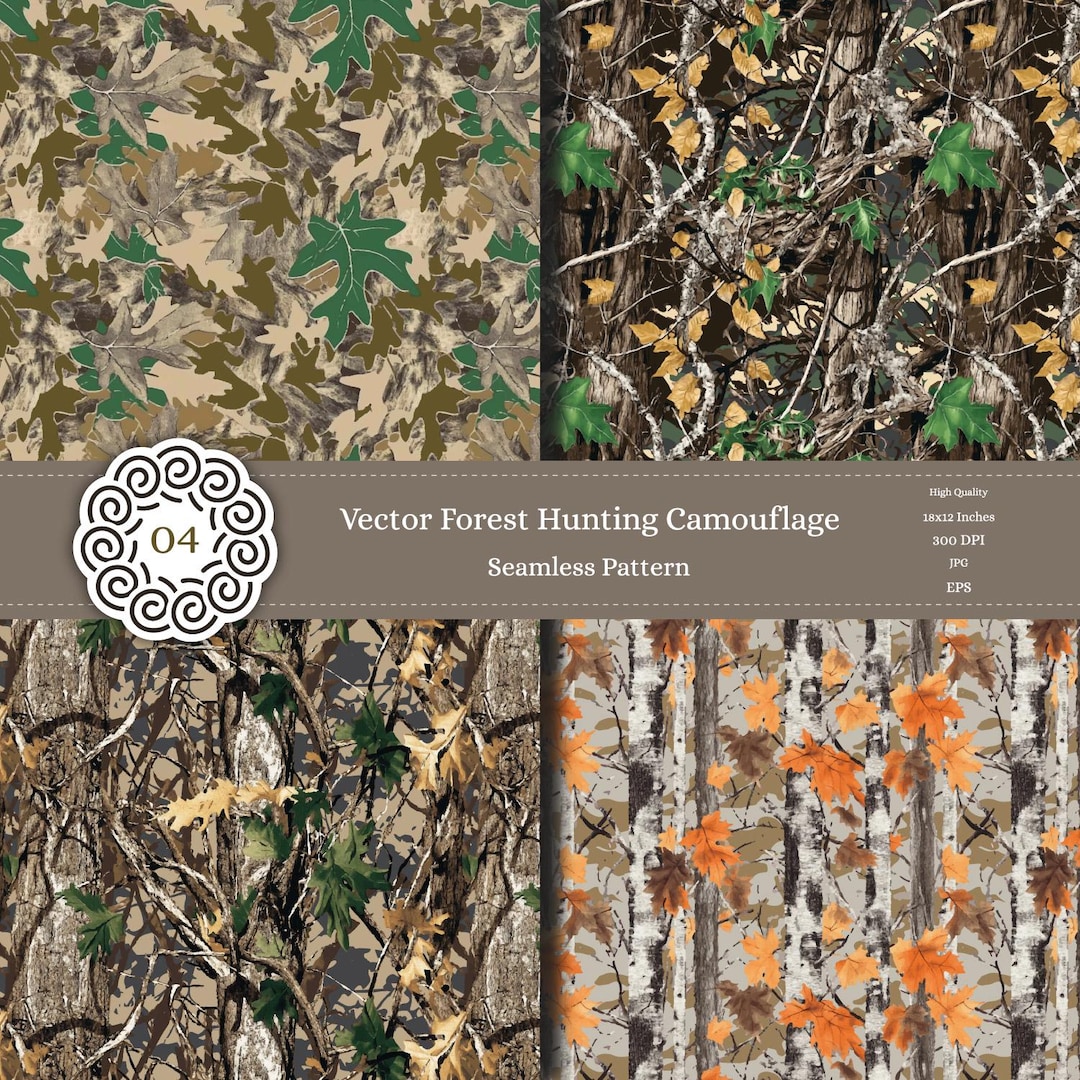 4 Vector Forest Hunting Camouflage Seamless Pattern Design | Woodland ...