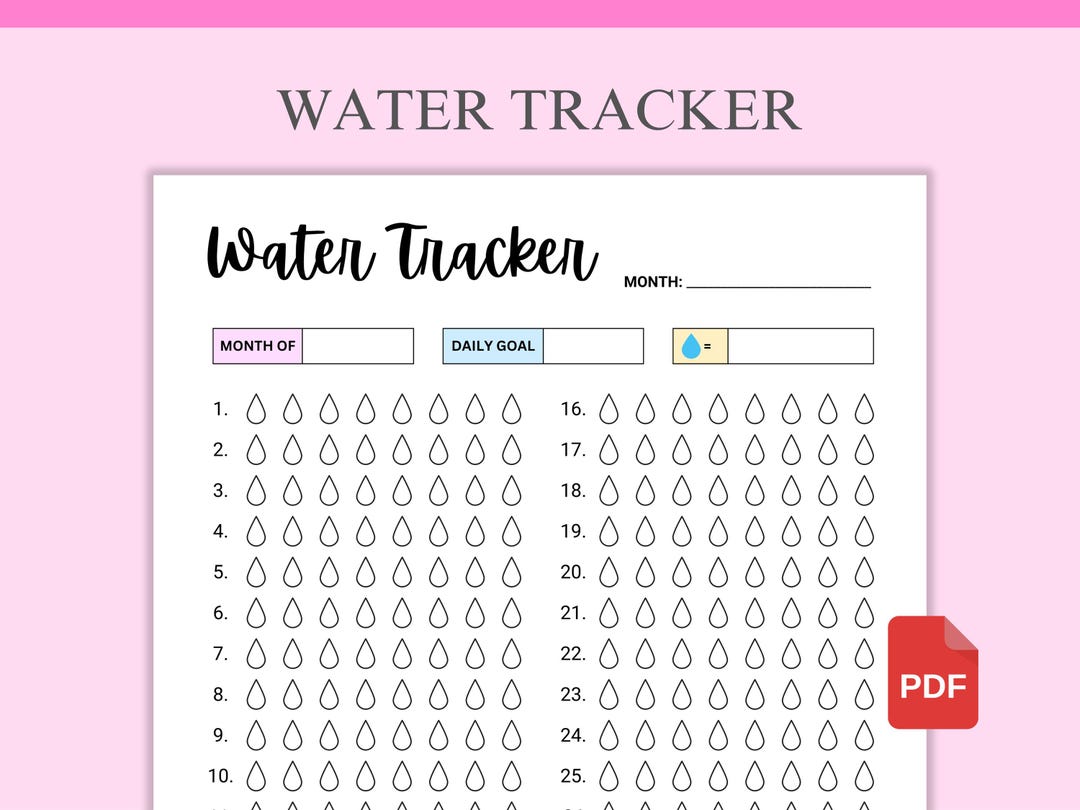 Water Tracker Printable. Printable Monthly Water Tracker. 31 Day Water ...
