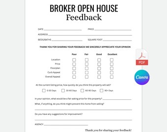 Printable Open House Feedback Form. Real Estate Agent Open House ...