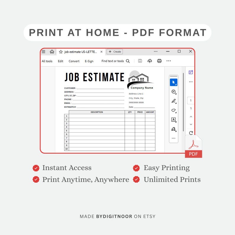 Editable Job Estimate Template: Construction & Work Estimates (digital ...