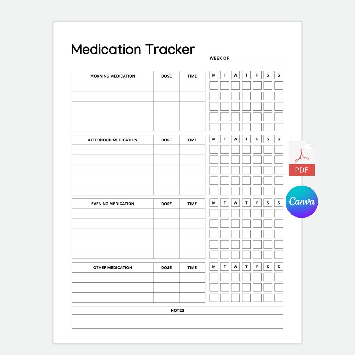 Weekly Medication Tracker Printable: Medication Log (PDF & Canva) - Etsy