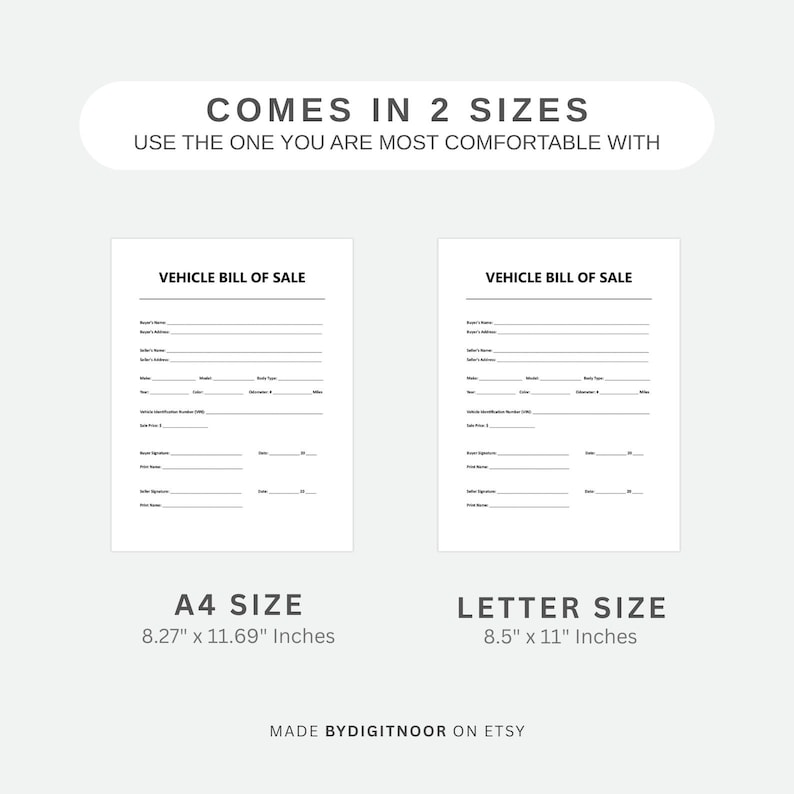 Printable Vehicle Bill of Template (WORD, PDF, Google Docs - Etsy