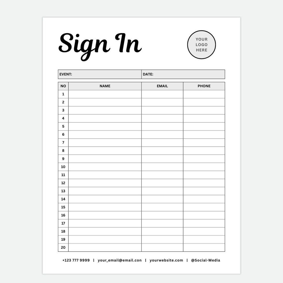 Printable Sign up Sheet Template. Event Sign up Sheet. Sign up Form ...