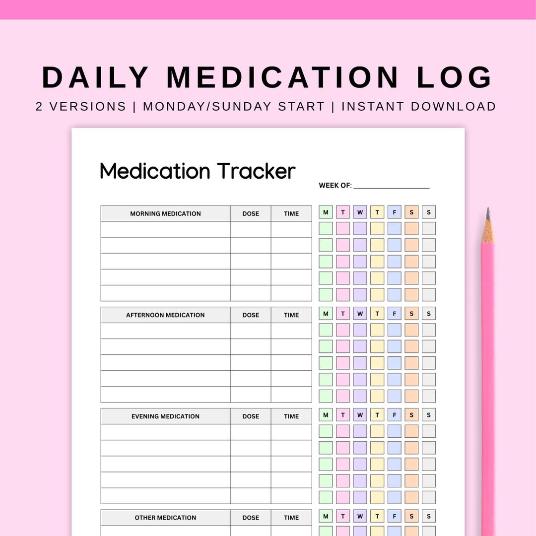 Daily Medication Tracker Printable. Medication Log. Weekly Medication ...