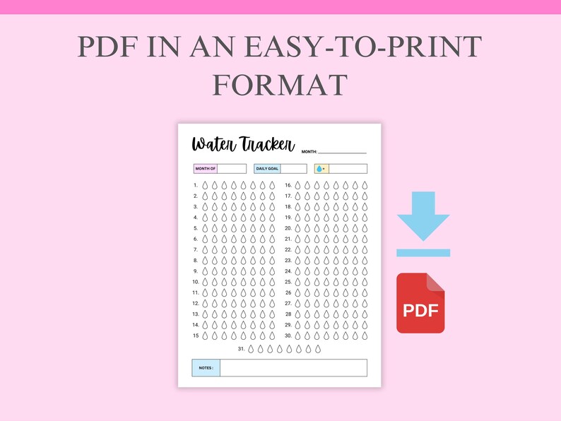Water Tracker Printable. Printable Monthly Water Tracker. 31 Day Water ...
