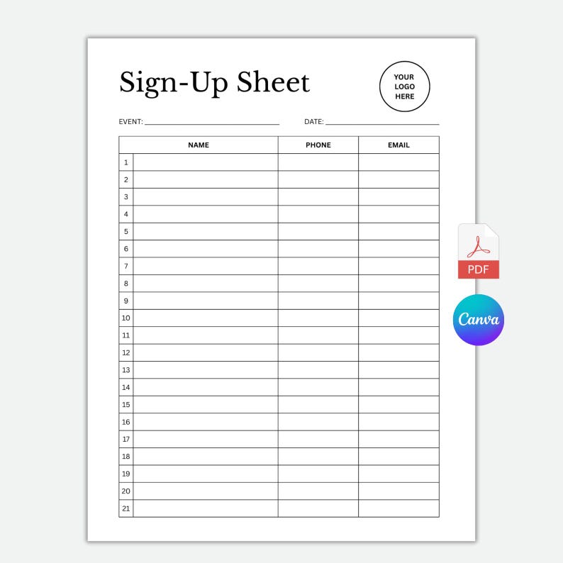Editable Sign up Sheet Template: Printable Event Form (canva, PDF) - Etsy