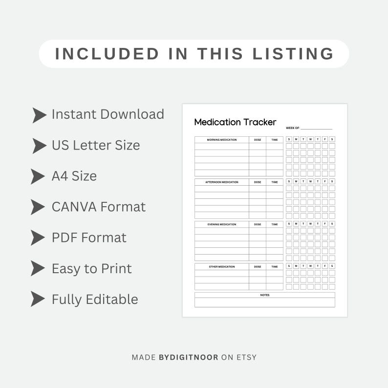 Weekly Medication Tracker Printable: Medication Log (PDF & Canva) - Etsy