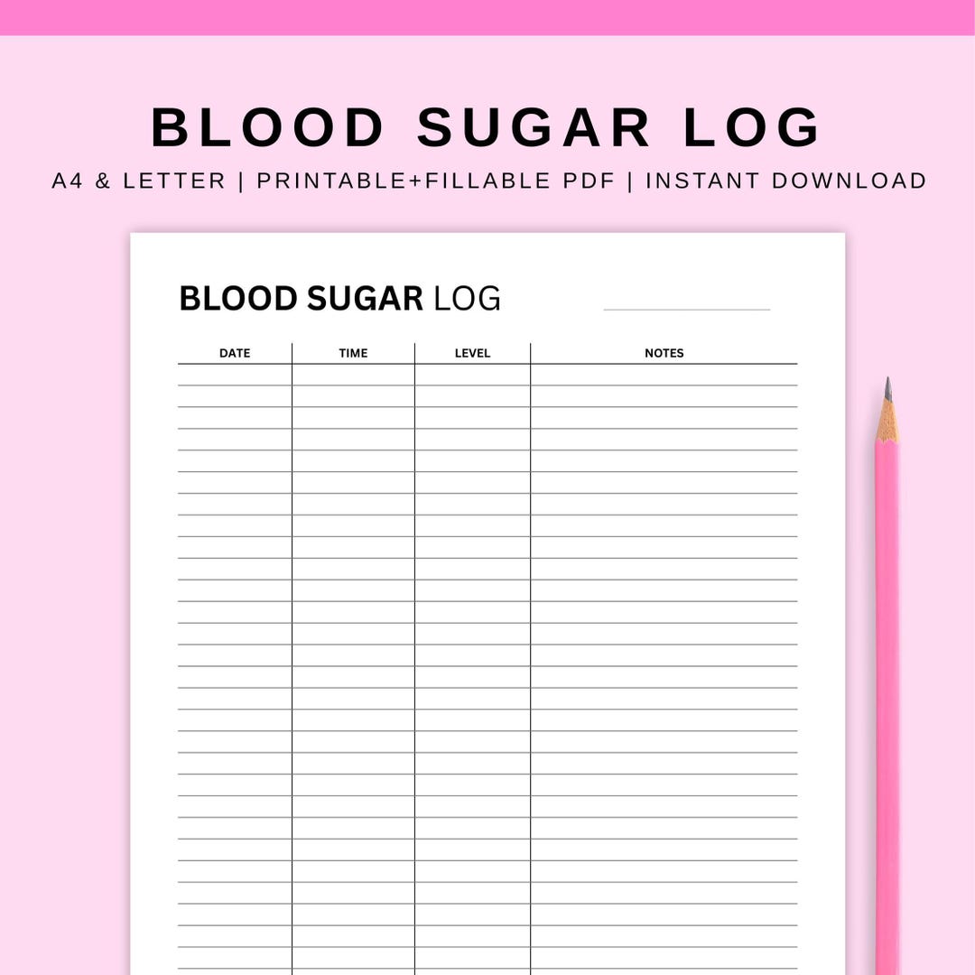 Blood Sugar Log Printable. Blood Glucose Tracker Instant Download ...