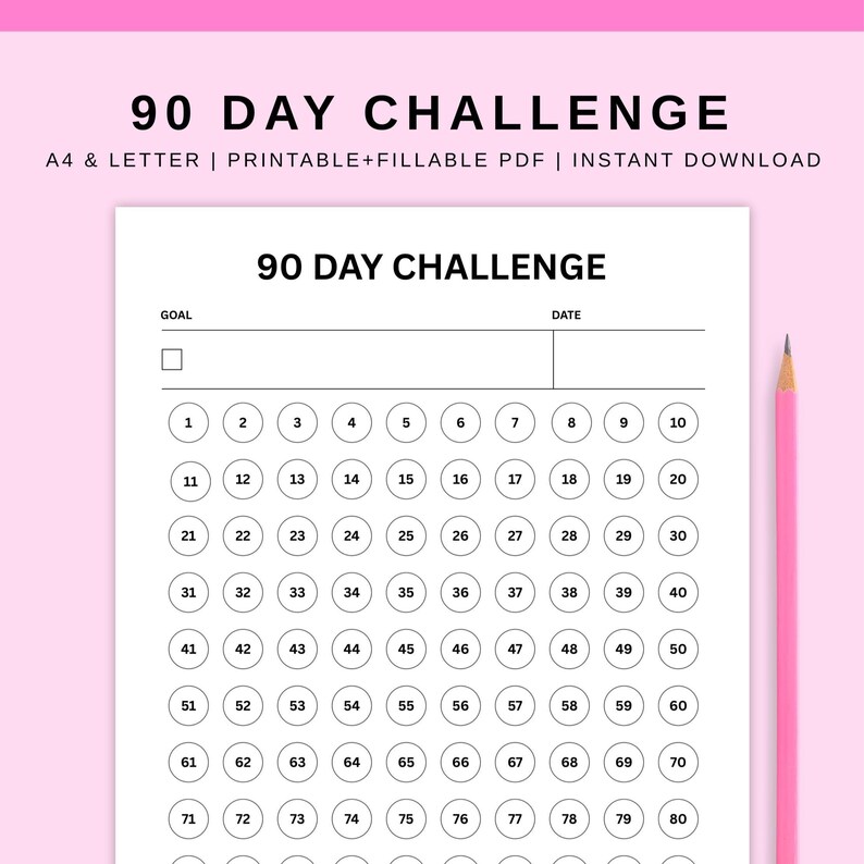 90 Day Challenge Tracker Printable. 90 Day Goal Tracker. Goal Setting ...