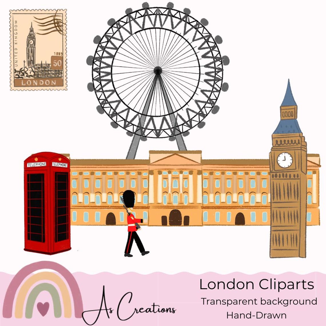 London Clipart Set | Hand-drawn London Landmarks PNG | UK Travel ...