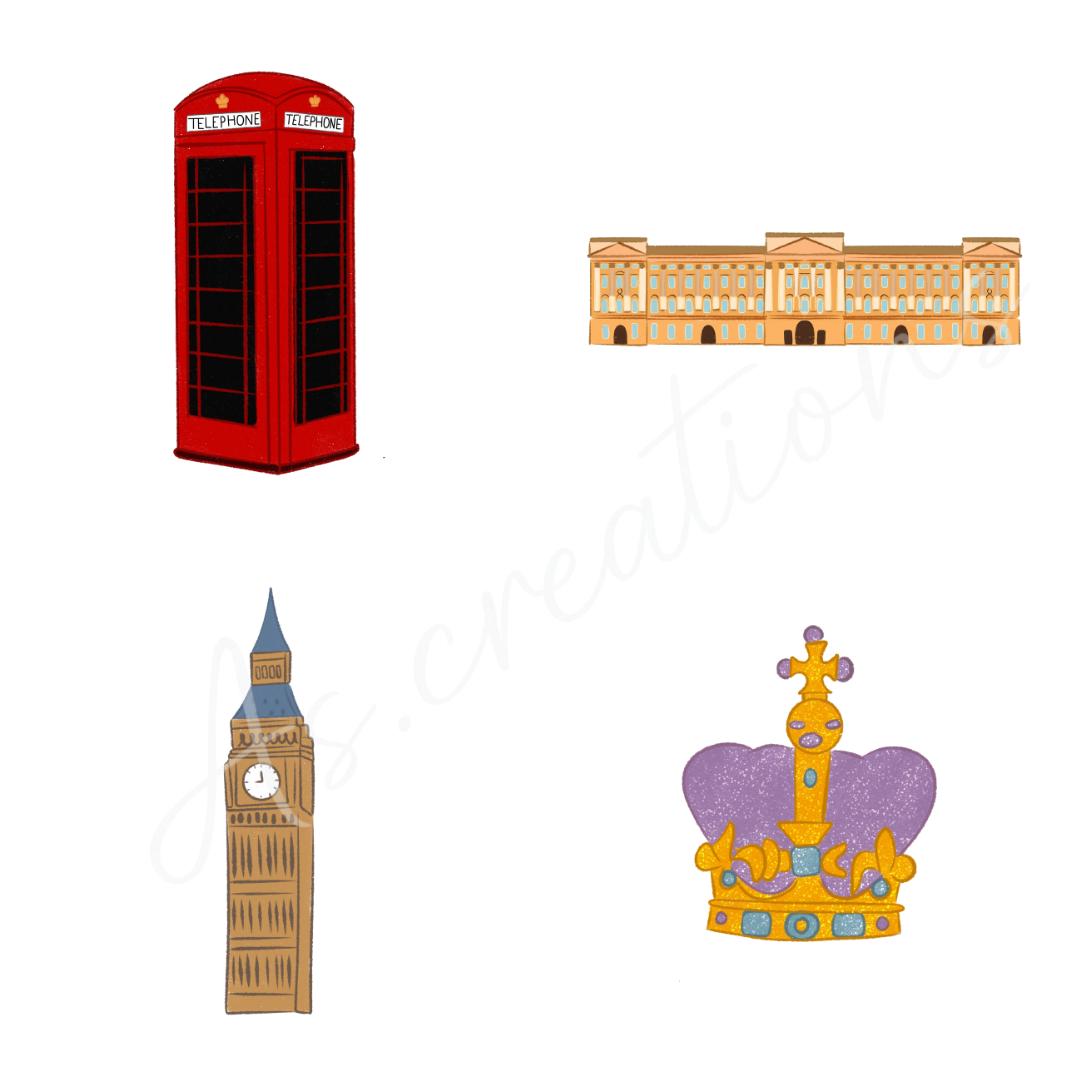 London Clipart Set | Hand-drawn London Landmarks PNG | UK Travel ...