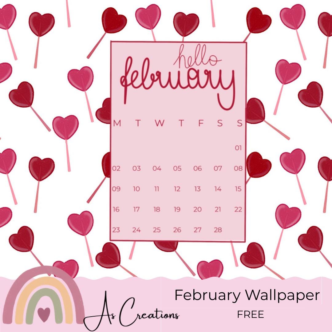 FREE February Wallpaper 2026 | Cute Valentine Heart Calendar Wallpaper ...