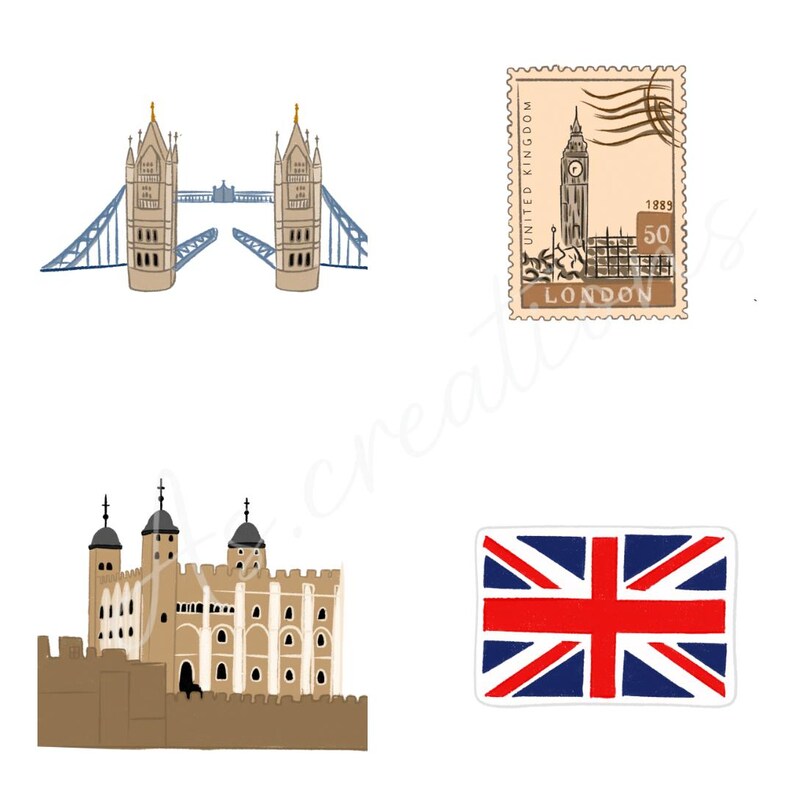 London Clipart Set | Hand-drawn London Landmarks PNG | UK Travel ...