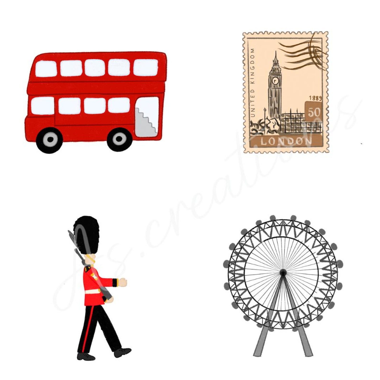 London Clipart Set | Hand-drawn London Landmarks PNG | UK Travel ...