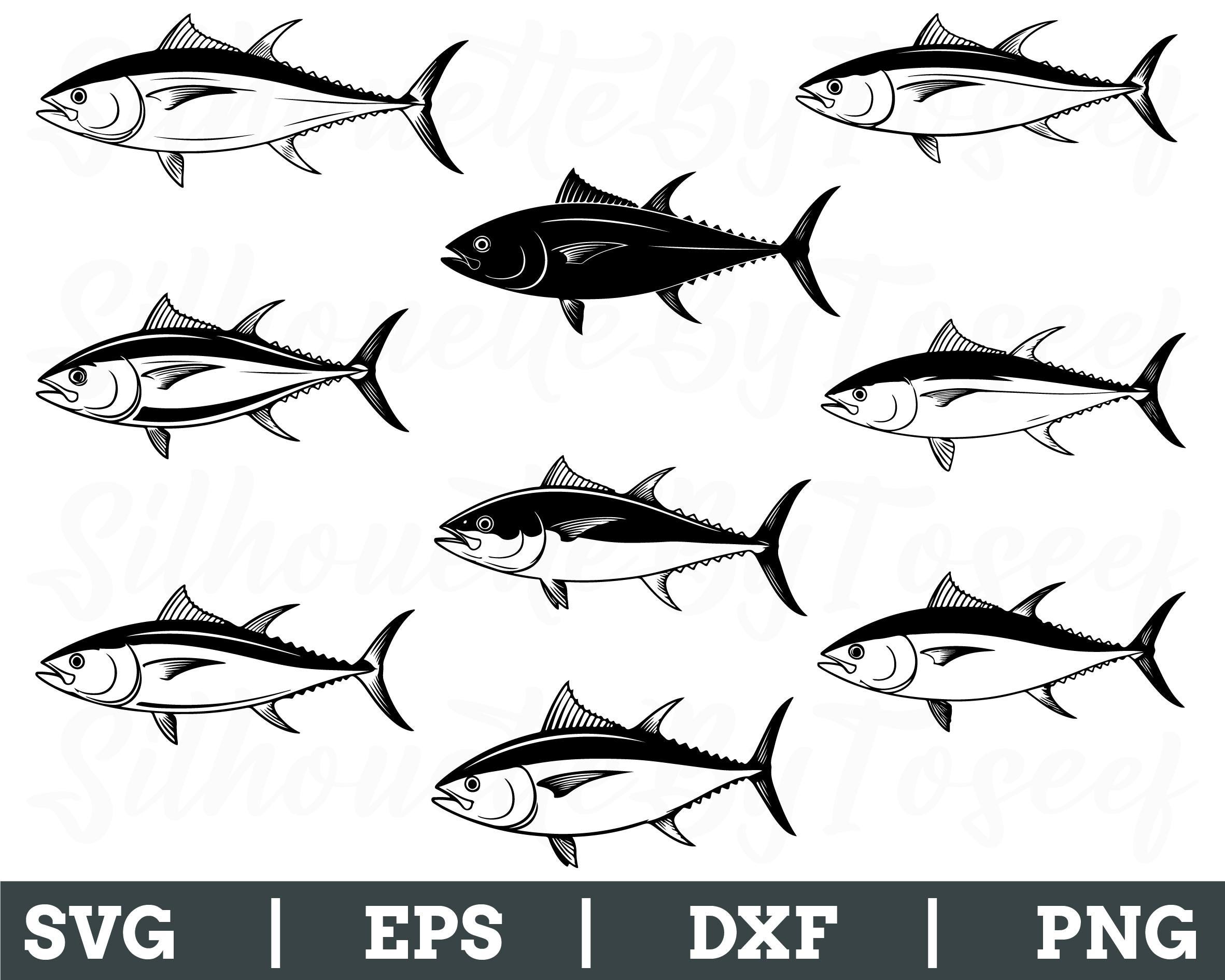 Yellowfin Tuna Svg, Tuna Fish Silhouette, Outlined Tuna Vector, Dxf ...