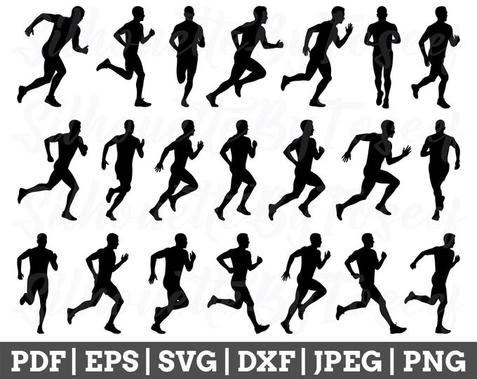 Running Man Clipart, Male Runner Silhouette, Watercolor Landscape Art ...