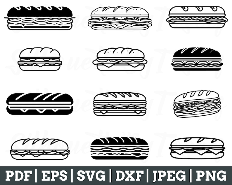 Hoagie Sandwich Svg, Sandwich Cut File, Sandwich Silhouette, Jpeg, Png ...