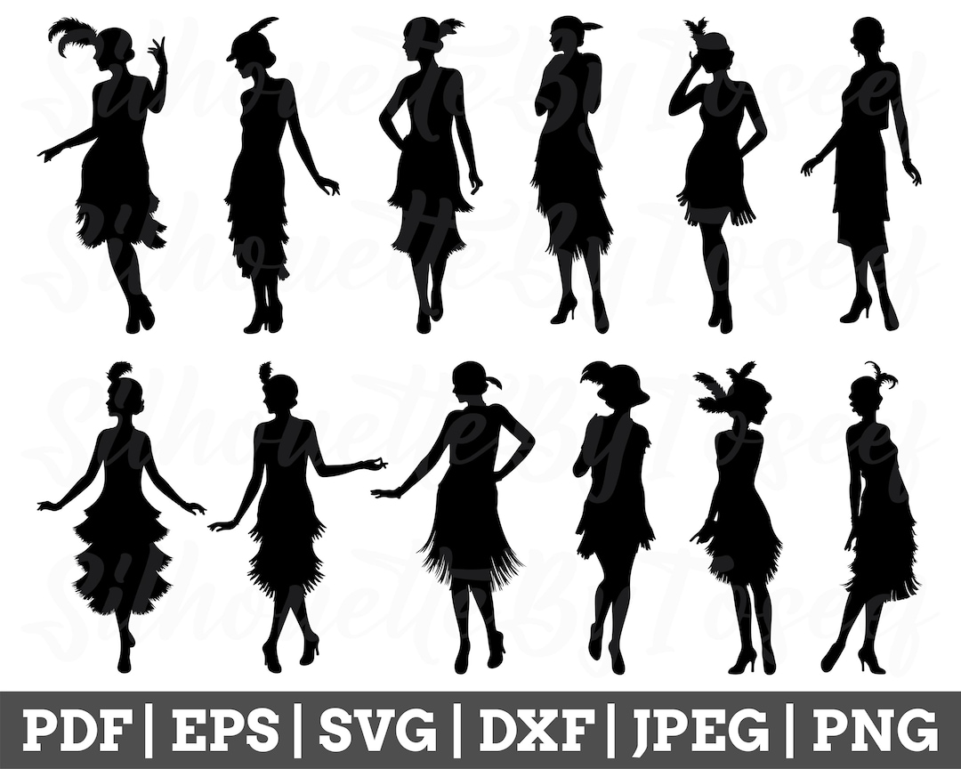 Flapper Girls Svg, Flapper Girl Vector, Flapper Girl Silhouette ...