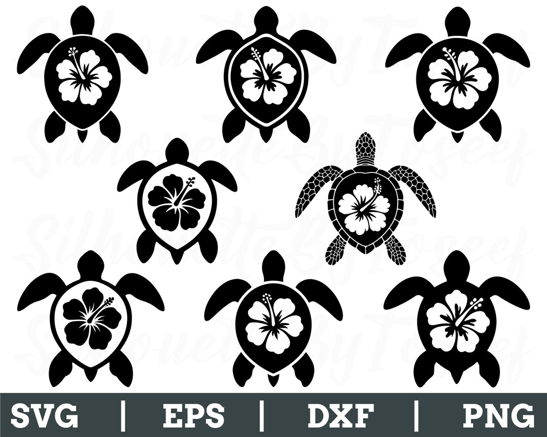 Sea Turtle With Hibiscus Flower Svg, Sea Turtle Silhouette, Hibiscus ...