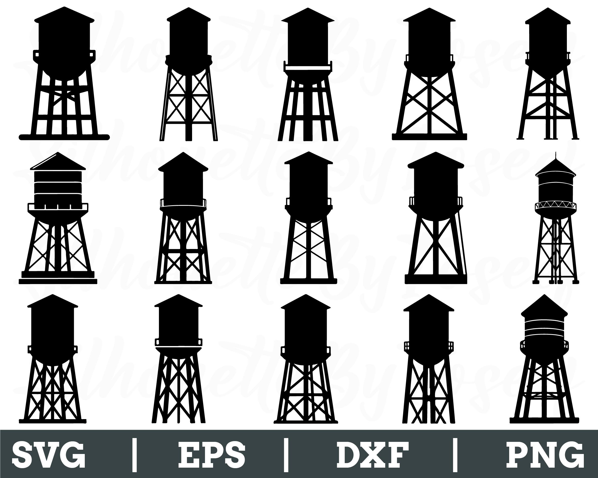 Water Tower Svg, Water Tower Silhouette, Water Tower Cut File, Dxf, Png ...