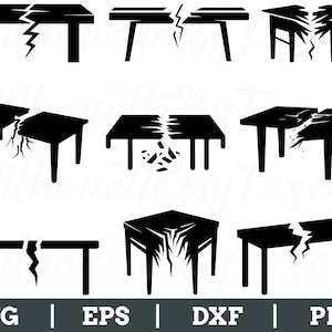 Broken Table Svg, Broken Table Silhouette, Broken Table Cut File, Dxf ...
