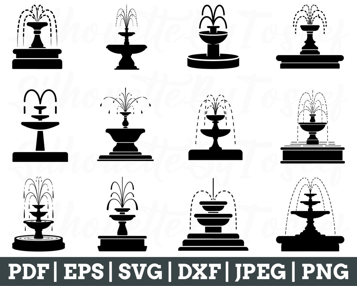 Water Fountain Svg, Water Fountain Silhouette, Water Fountain Vector ...