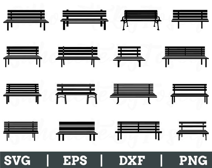 Bench Clipart SVG, Park Seat, Bench Silhouette, Long Bench, Wood Seat ...