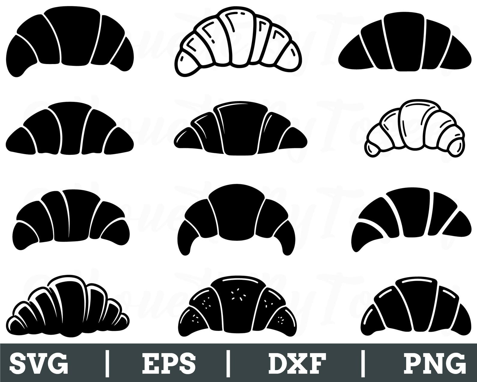 Croissant Svg, Croissants Silhouette, Outlined Croissants Vector, Dxf ...