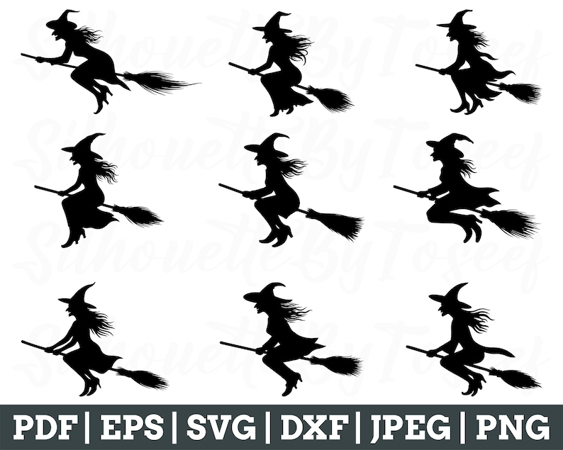 Flying Witch Svg, Witch on Broom Flying, Halloween, Witch Flying ...
