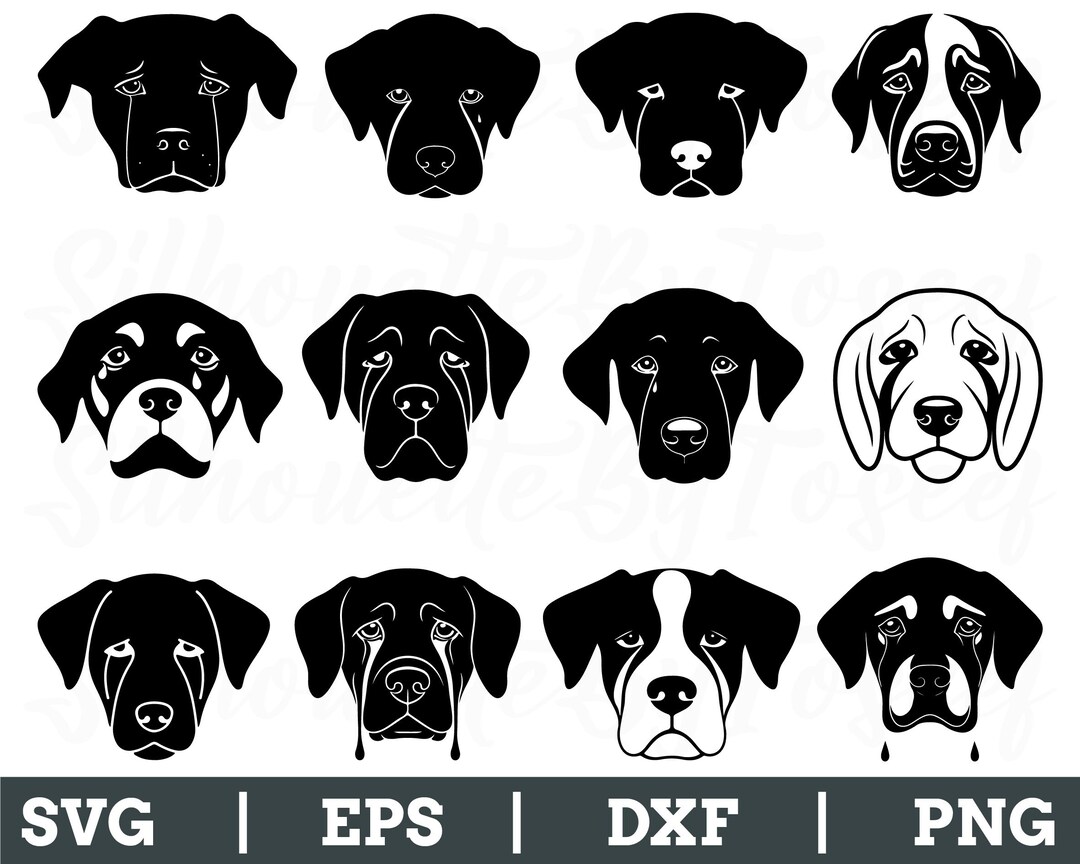 Crying Dog Face Svg, Dog Face Silhouette, Crying Dog Cut File, Dxf, Png ...
