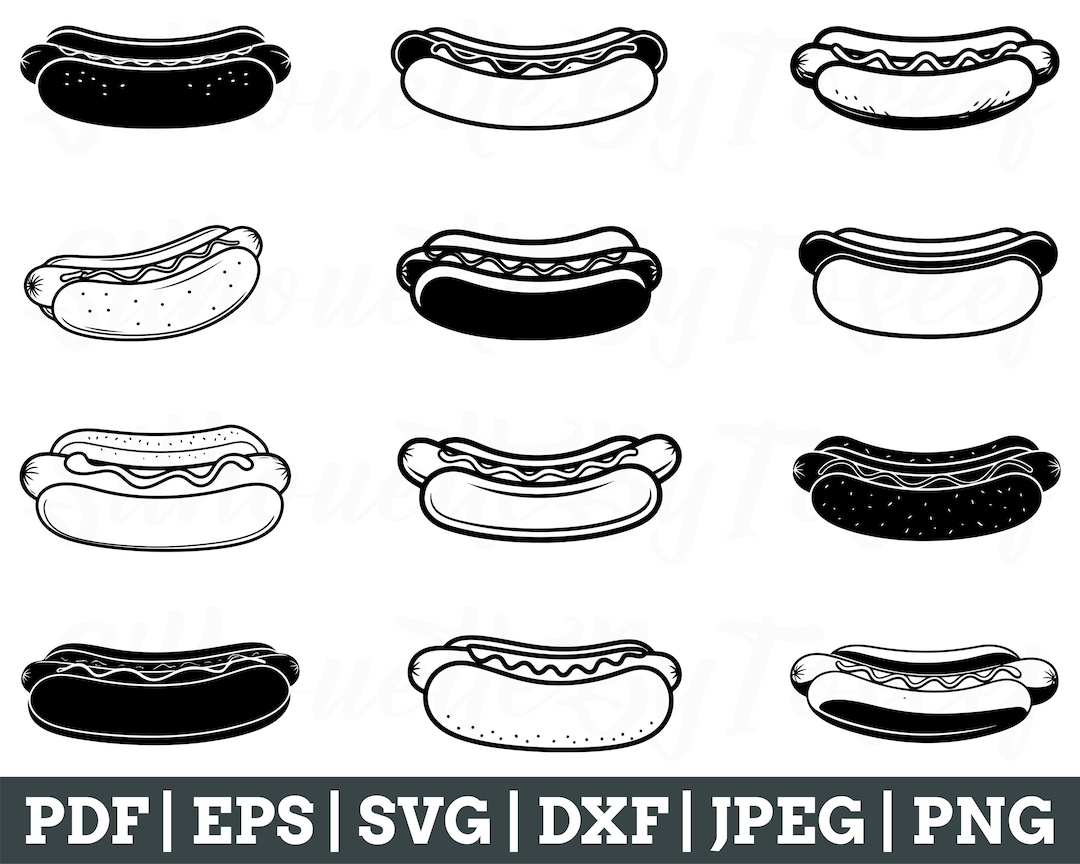 Hot Dog Svg, Hot Dog Vector, Hot Dog Silhouette, Hot Dog Cut File, Jpeg ...