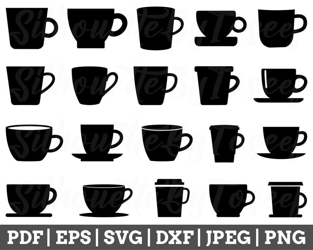 Cup Silhouette, Cup Svg, Cup Cut File, Cup Vector, Cup Dxf, Jpeg, Png ...