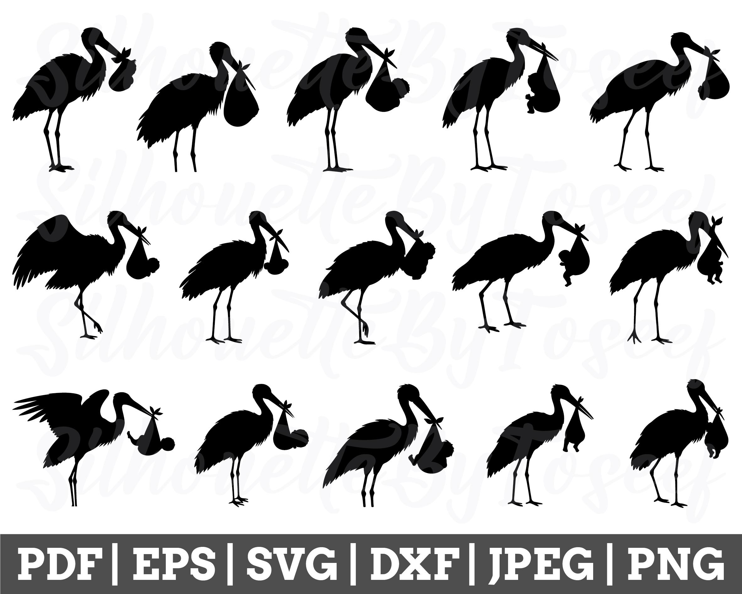 Stork Bird Svg, Stork Cut File, Stork Silhouette, Baby Shower, Stork ...