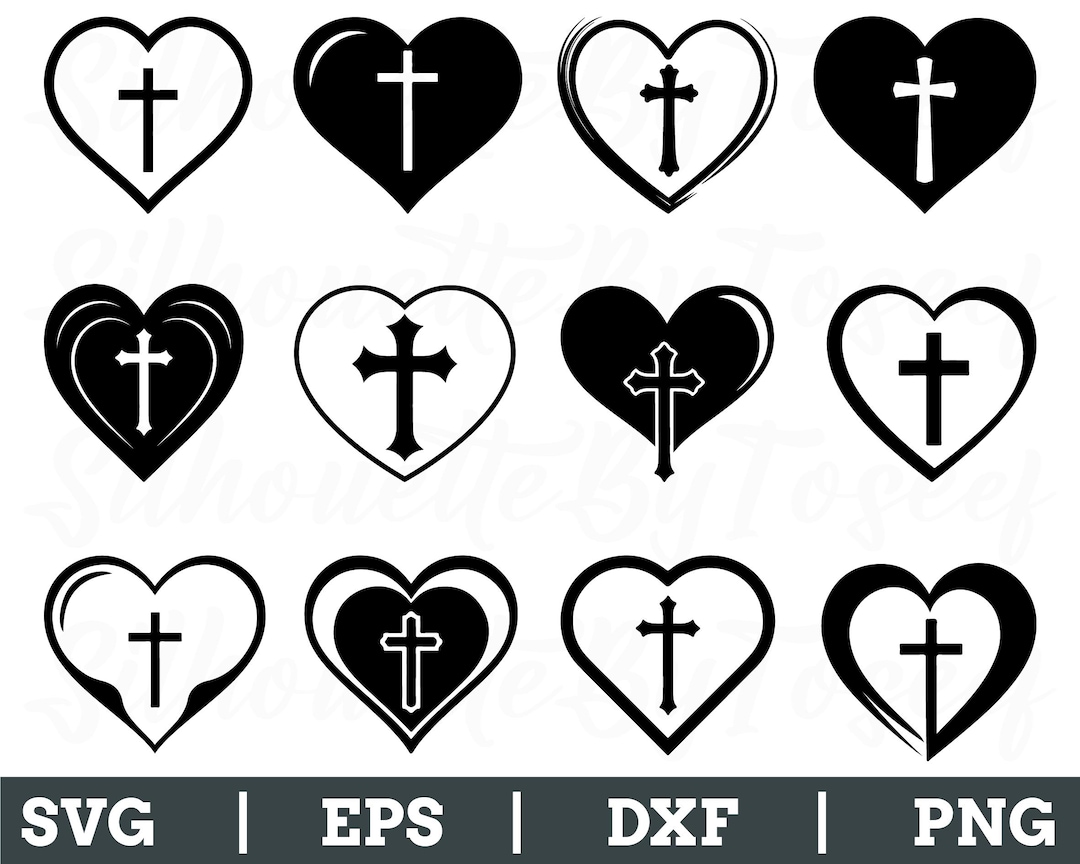 Cross in Heart Svg, Cross Sign, Heart Shape, Cross in the Heart Vector ...
