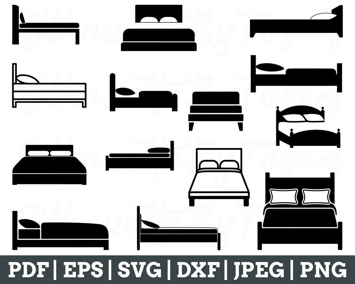 Bed Svg, Bed Cut File, Bed Vector, Bed Silhouette, Bed Icon, Dxf, Jpeg ...