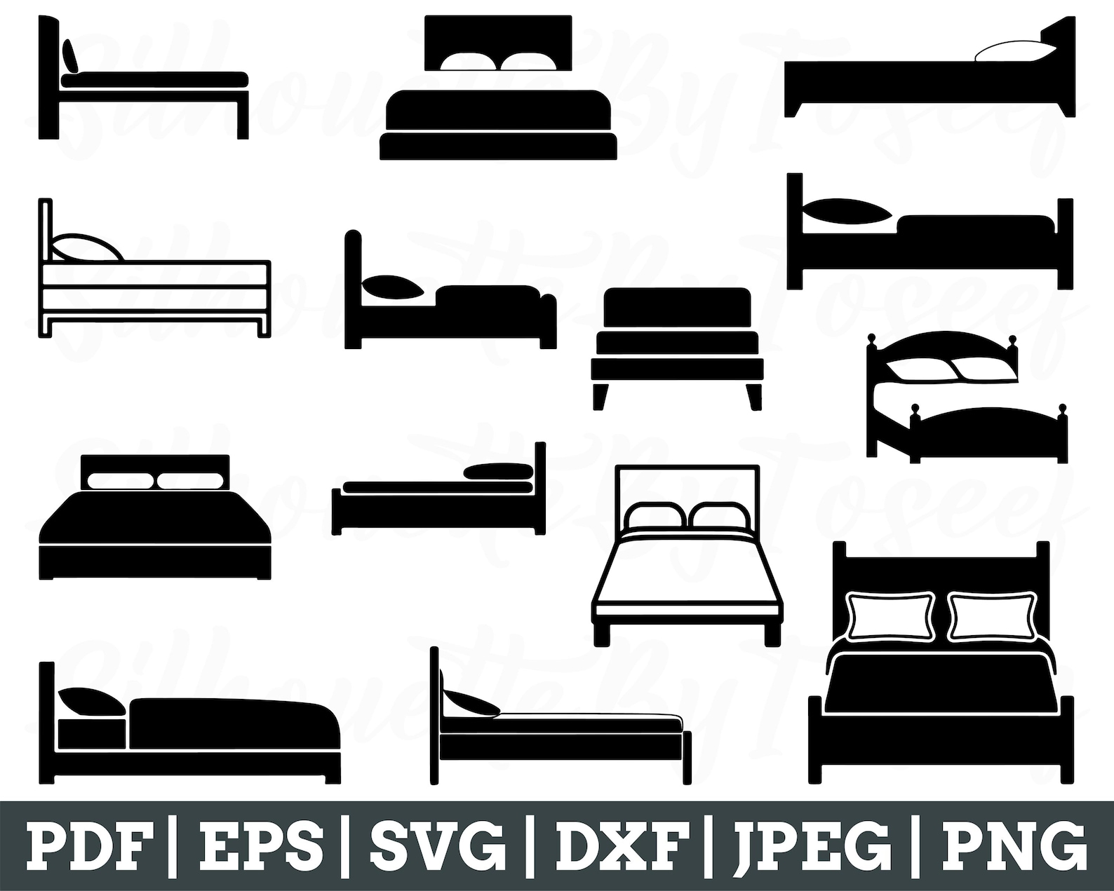 Bed Svg, Bed Cut File, Bed Vector, Bed Silhouette, Bed Icon, Dxf, Jpeg ...