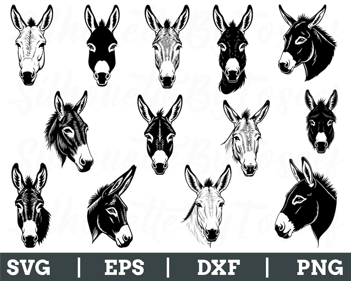 Donkey Head Svg, Donkey Head Silhouette, Donkey Head Vector, Dxf, Png ...