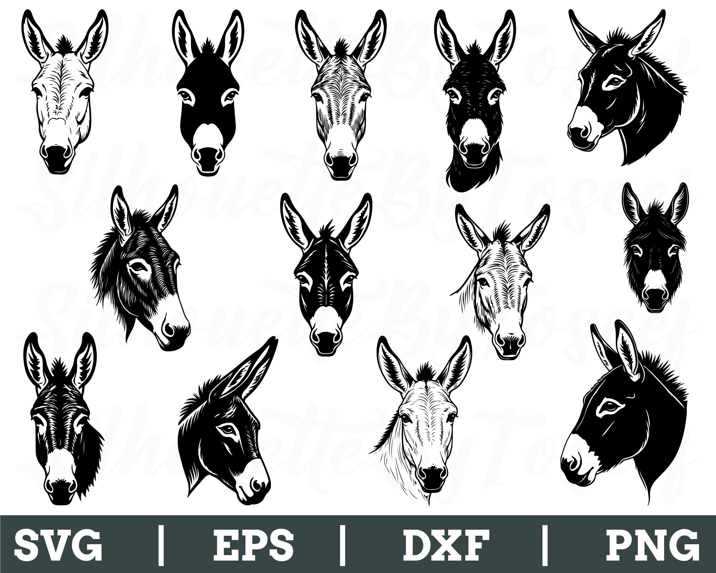 Donkey Head Svg, Donkey Head Silhouette, Donkey Head Vector, Dxf, Png ...