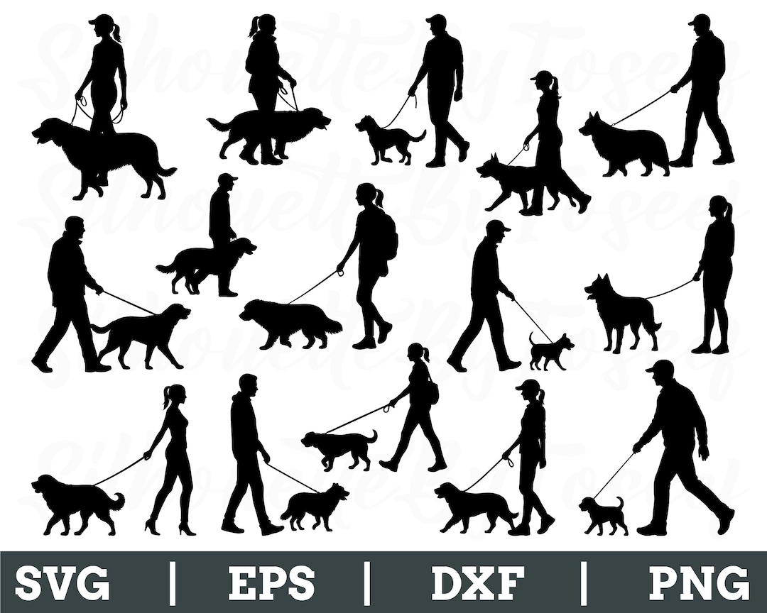 Dog Walker Svg, Dog Walker Silhouette, Dog Walker Vector, Dxf, Png - Etsy