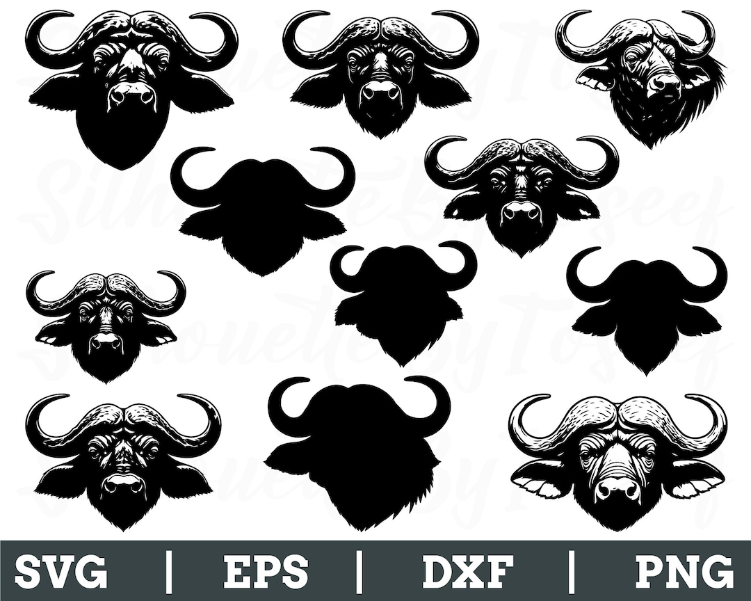 African Buffalo Head Svg, Buffalo Head Silhouette, Buffalo Head Vector ...