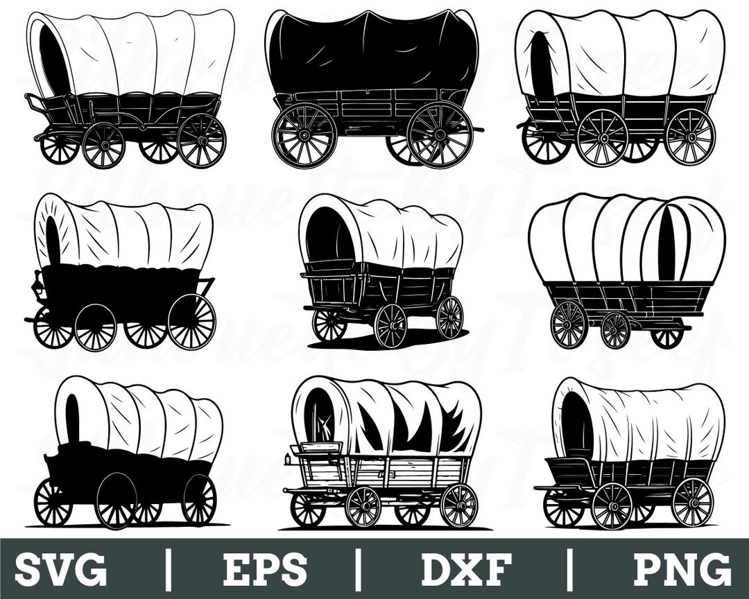 Pioneer Covered Wagon Svg, Wagon Silhouette, Wagon Cut File, Dxf, Png ...