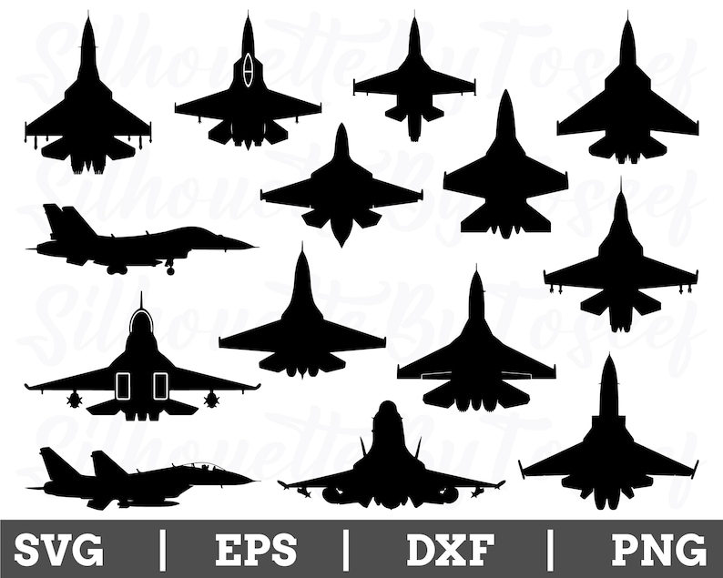 Fighter Jet Svg, Fighter Jet Silhouette, Military Plane Cut File, Dxf ...