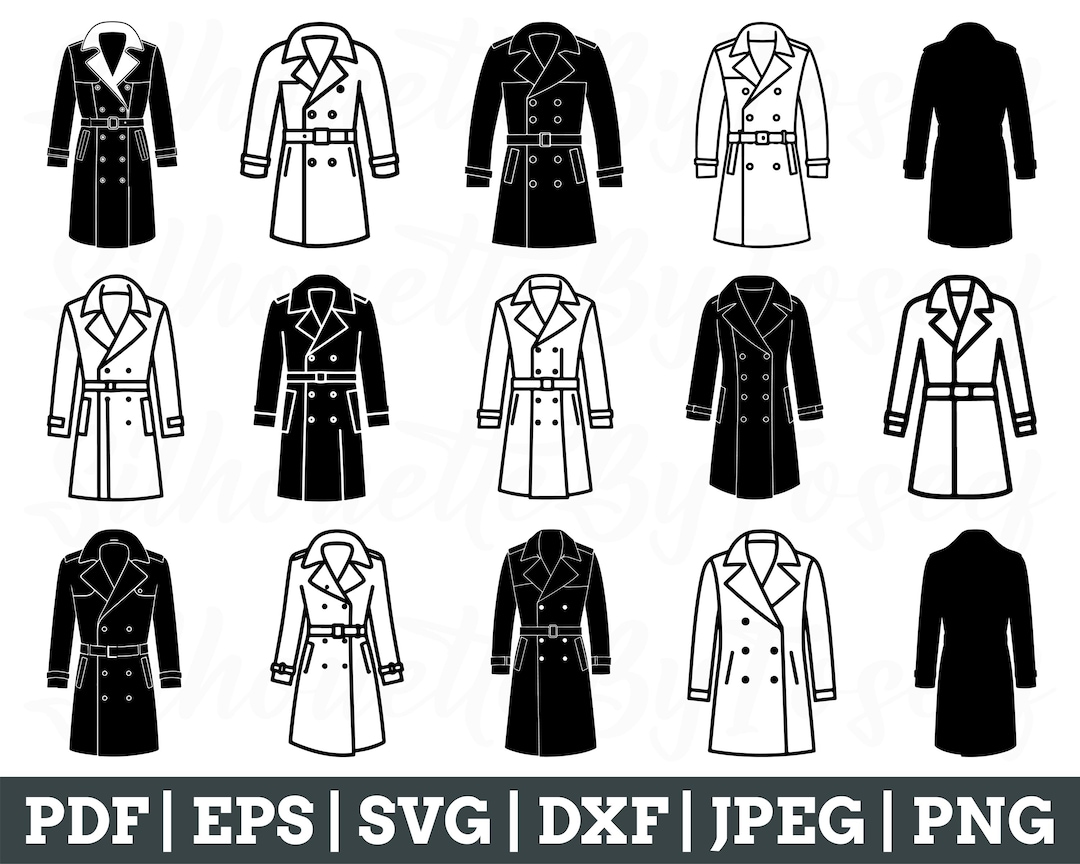 Trench Coat Svg, Trench Coat Silhouette, Trench Coat Vector, Trench ...