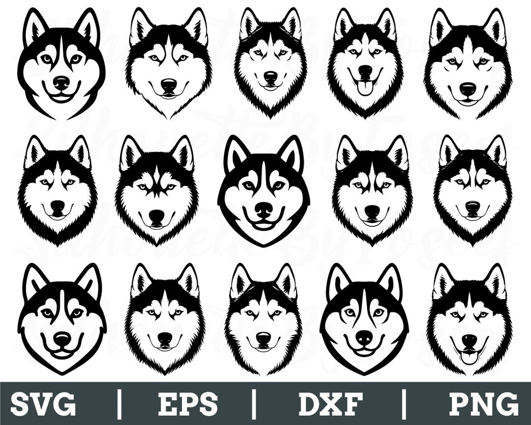 Siberian Husky Head Svg, Siberian Husky Silhouette, Husky Face Vector ...