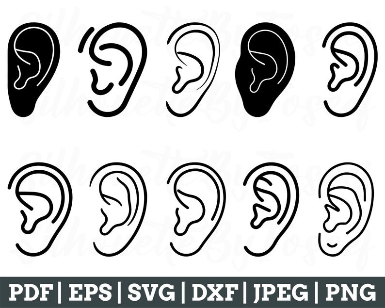 Ear Svg, Ear Silhouette, Ear Outline Vector, Human Ear Dxf, Jpeg, Png ...