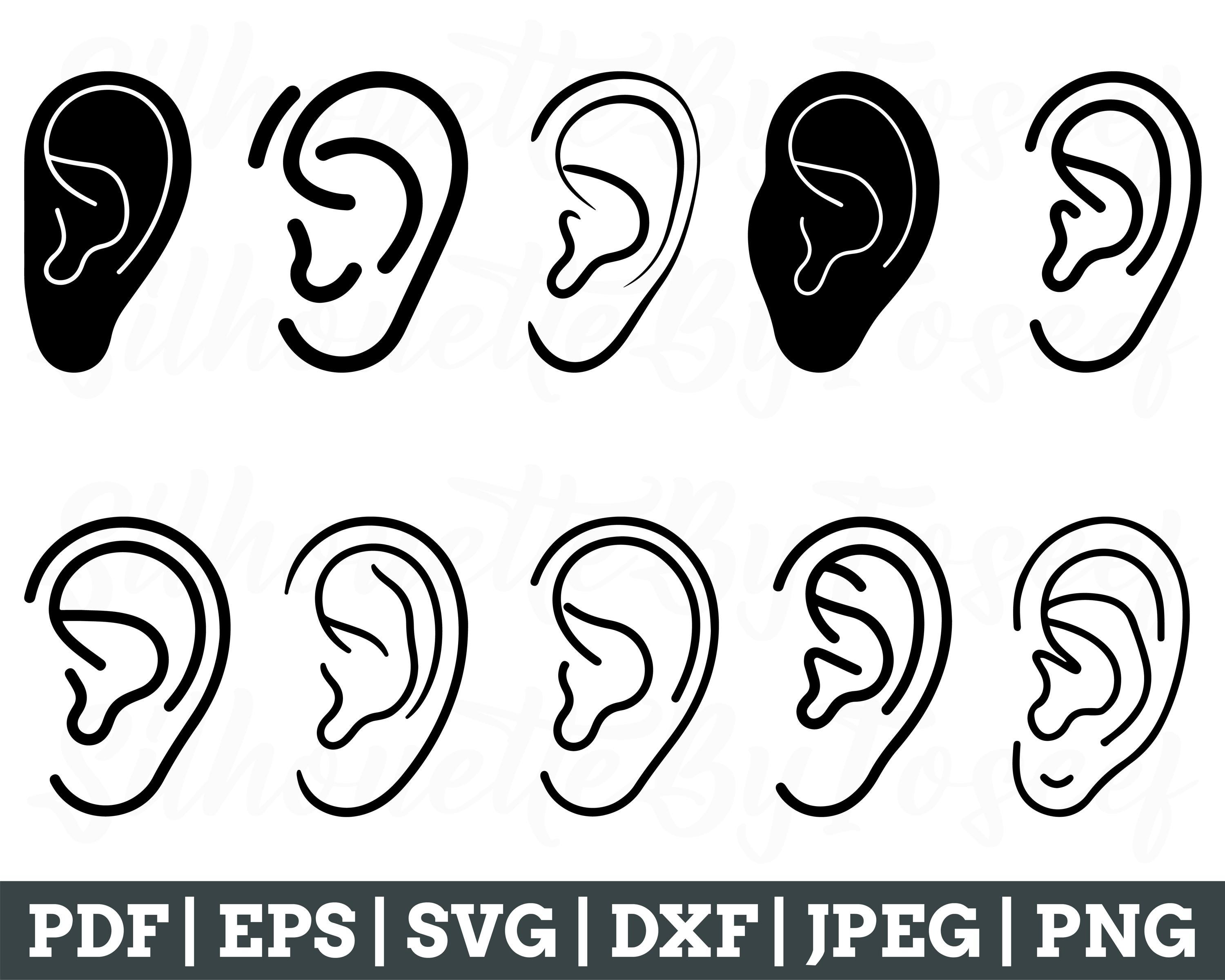 Ear Svg, Ear Silhouette, Ear Outline Vector, Human Ear Dxf, Jpeg, Png ...