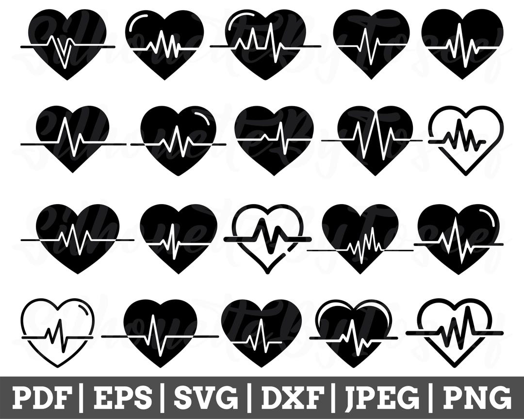 Heart Shapes Svg, Heart Shapes Cut File, Heart Beat Silhouette, Heart ...