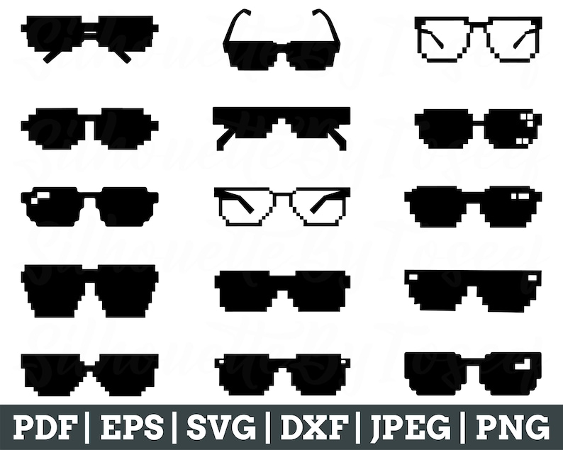 Pixel Glasses Svg, Pixel Glasses Silhouette, Glasses Vector, Glasses ...